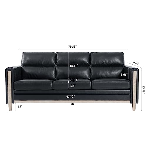 Haplized Comfortable PU Leather Sofa Couch,Soft Cushions with Solid Wood Legs, Durable and Long-Lasting,Couchs Sofa for Living Room,Apartment (Black, 3 Seater Sofa)