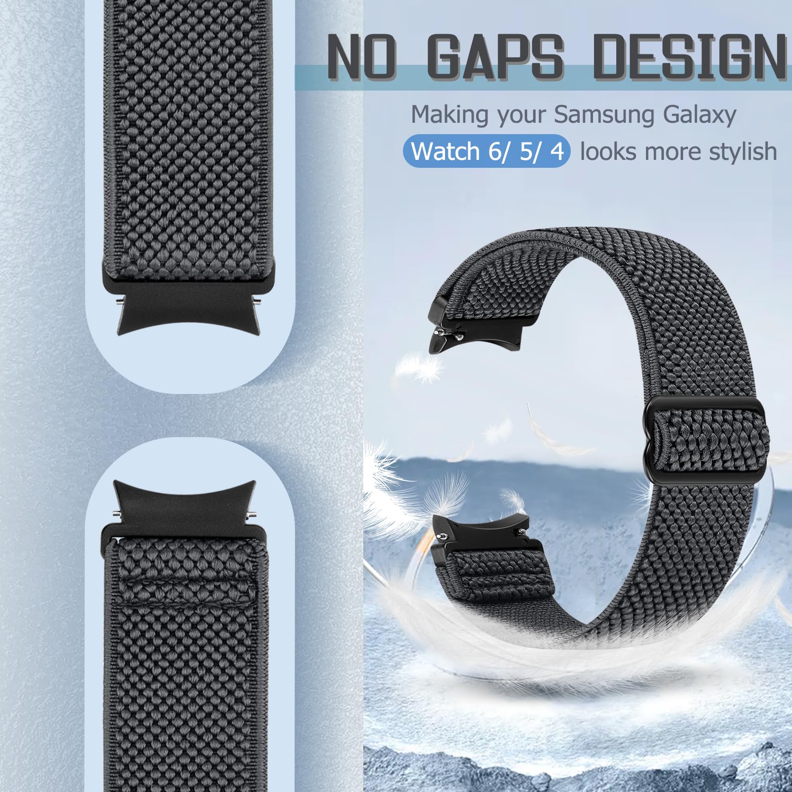 VNDAPT Elastic Bands Compatible with Samsung Galaxy Watch 5/4/6 40mm 44mm, Galaxy Watch 6 Classic 43mm 47mm, Galaxy Watch 5 Pro 45mm, Galaxy Watch 4 Classic 46mm 42mm, Adjustable Nylon Sport Straps