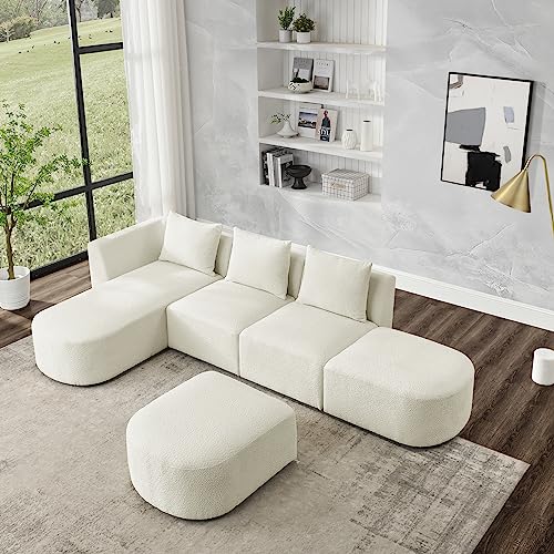 HomSof 5 Seat L Shape Sectional Sofa with Left Side Chaise and Ottoman, Modular Sofa, DIY Combination, Loop Yarn Fabric, Beige