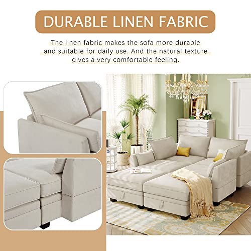 YUNLife&Home U-Shaped Oversized Modular Sectional Sofa,Convertible Sleeper Couch Bed with Reversible Chaise Lounge,Upholstered Tufted Cushion 6-Seat Sofá&Couches for Living Room Furniture Set