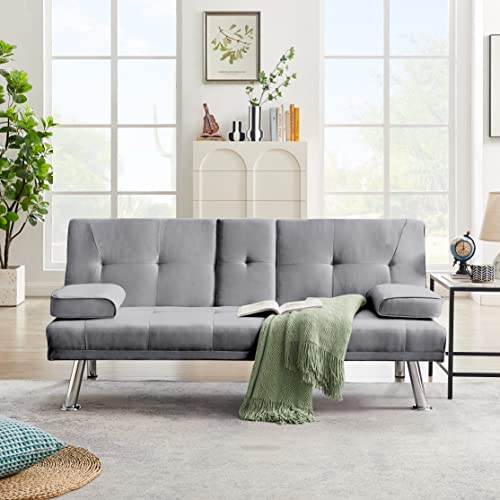 Eafurn Upholstered Sleeper Futon Sofa Bed with Mattress and Frame, Convertible Loveseat Lounge Couch Daybed,Folding Love Seat w/Adjustable Backrest,Small Tufted Sofa & Couches for for Overnight Guest