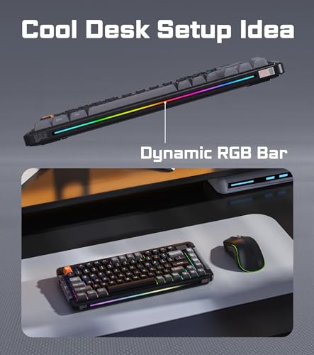 ROYALAXE L75 Wireless Mechanical Keyboard, Hot-swappable Wired/Bluetooth 5.0/2.4G Wireless Keyboard with RGB Backlit for Windows & Mac, PBT Keycaps, Gateron Yellow Switch Pro, Charcoal Gray