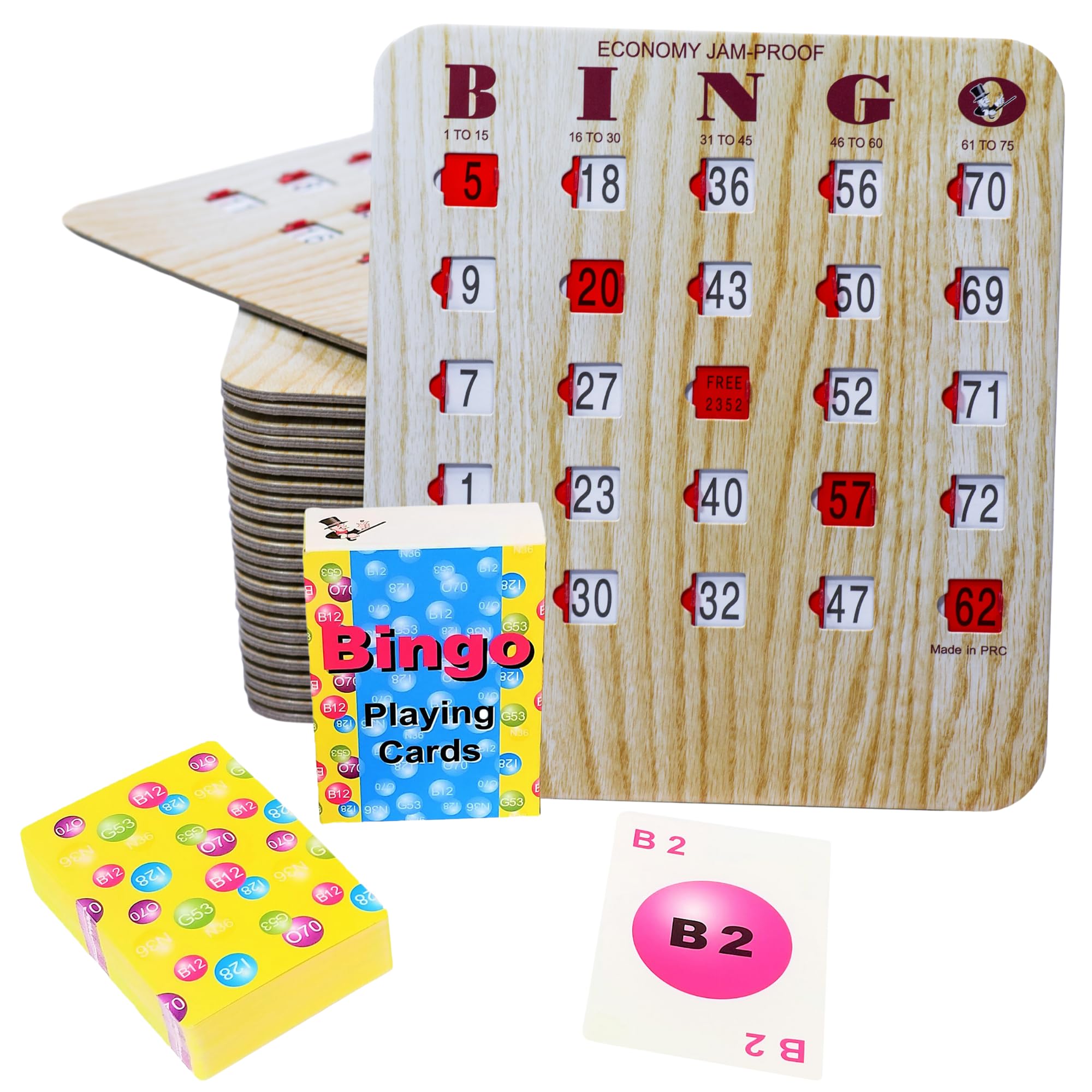 MR CHIPS Jam-Proof Bingo Cards with Sliding Windows 50 Pack Plus Deck of Calling Card