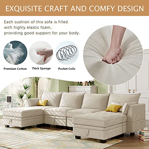 YUNLife&Home U-Shaped Oversized Modular Sectional Sofa,Convertible Sleeper Couch Bed with Reversible Chaise Lounge,Upholstered Tufted Cushion 6-Seat Sofá&Couches for Living Room Furniture Set