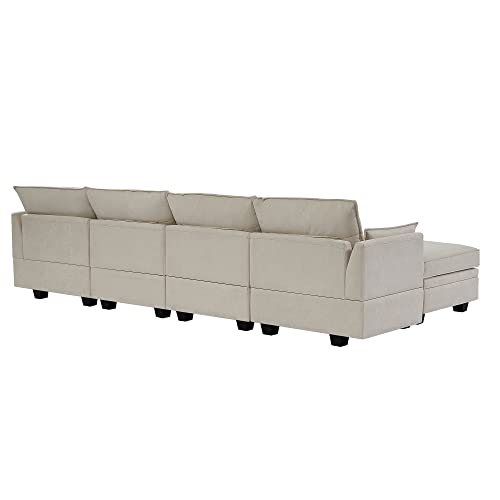 YUNLife&Home U-Shaped Oversized Modular Sectional Sofa,Convertible Sleeper Couch Bed with Reversible Chaise Lounge,Upholstered Tufted Cushion 6-Seat Sofá&Couches for Living Room Furniture Set