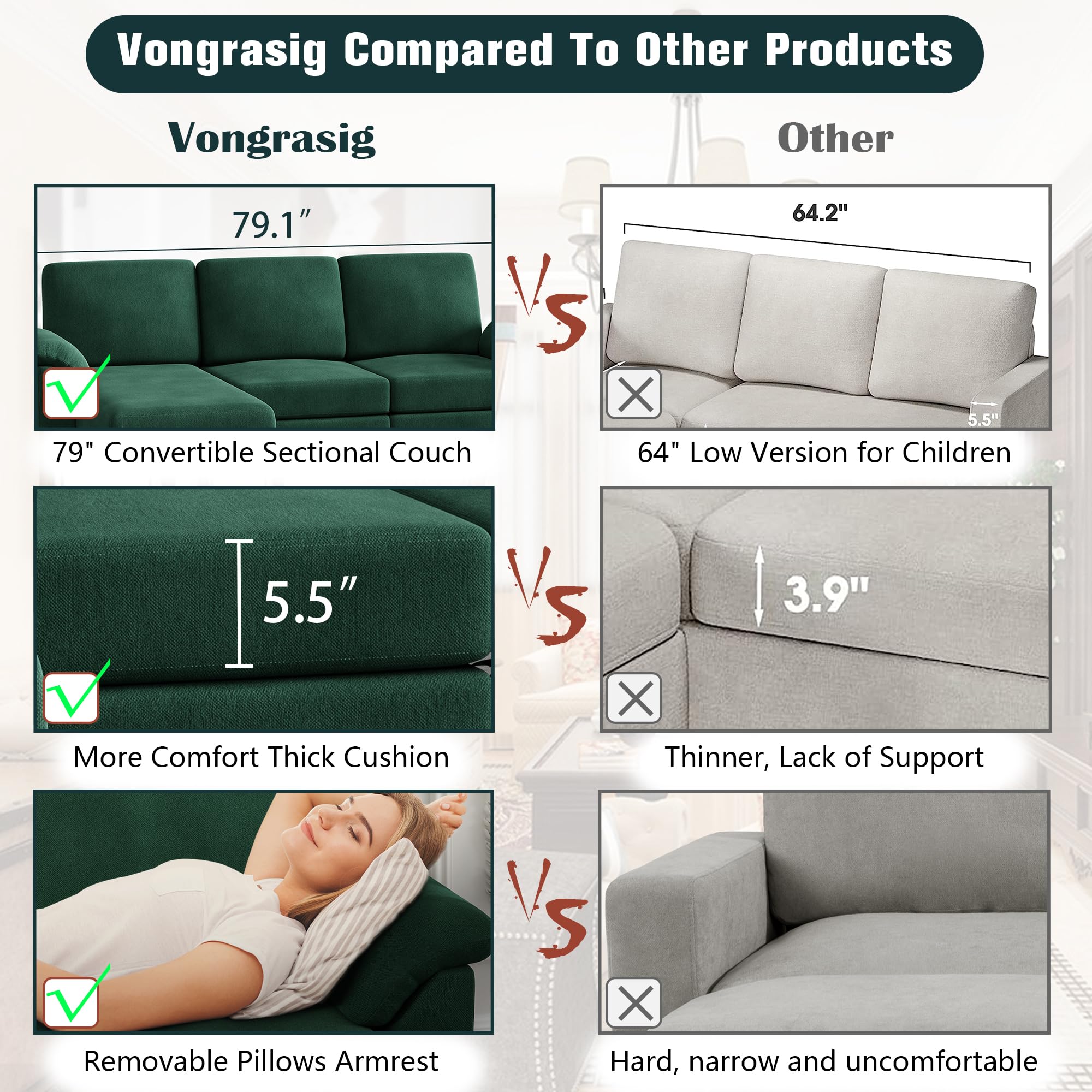 Vongrasig 79" Convertible Sectional Sofa Couch
