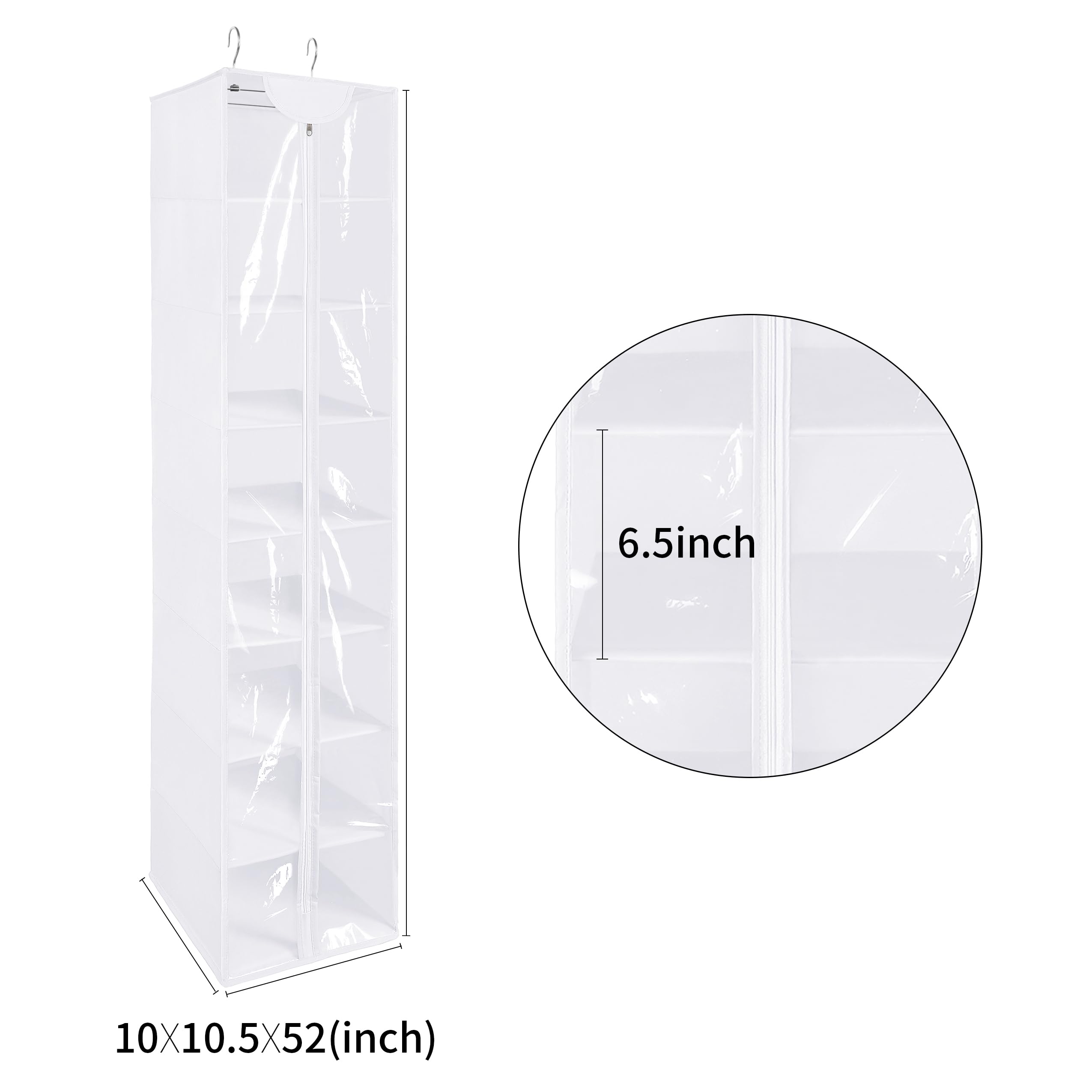 Libeder Hanging Closet Organizer, 8-Shelf Wardrobe Clothes Storage Organizer with Zipper,Hanging Shelves for Sweater,Shoes,Purse,Hats,White