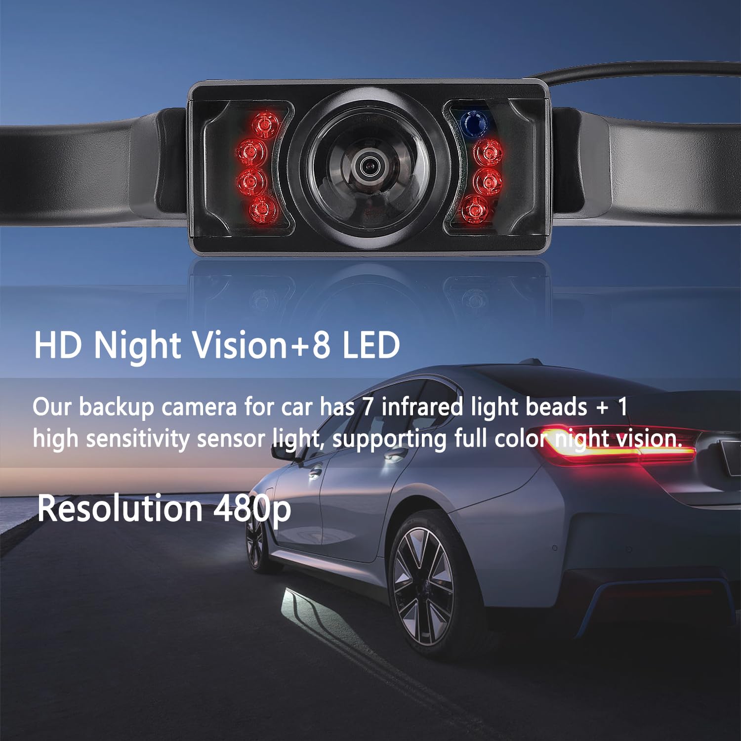 Backup Camera for Car with 8 LED - [HD Night Vision] [IP67 Waterproof] License Plate Camera for Safe Reverse - 170° Wide Angle Rear View Camera Fits Car Truck SUV