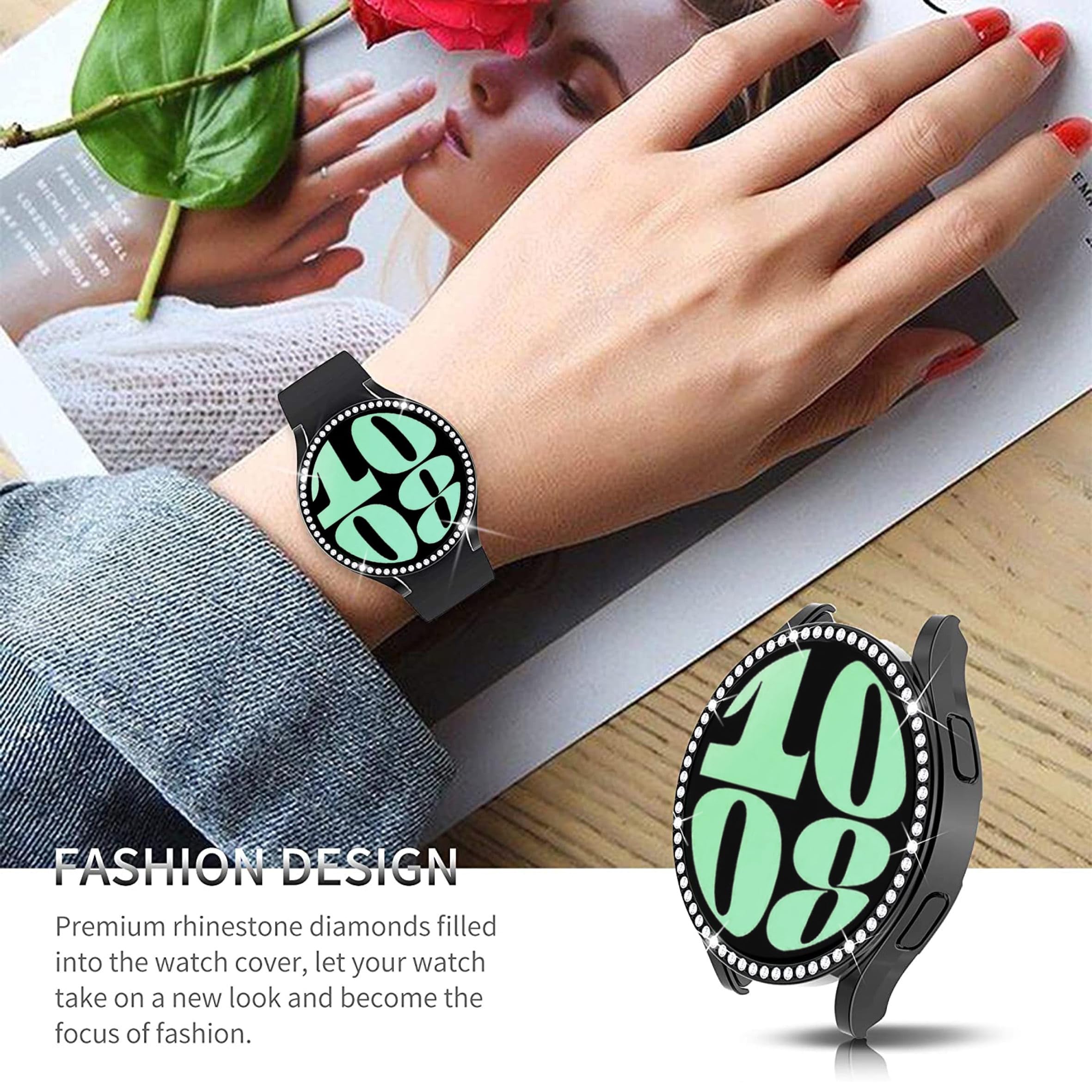 ALMNVO 4+4 Pack Tempered Glass Screen Protector for Samsung Galaxy Watch 6, 40mm, Diamond Design, Easy Installation, Water Resistant