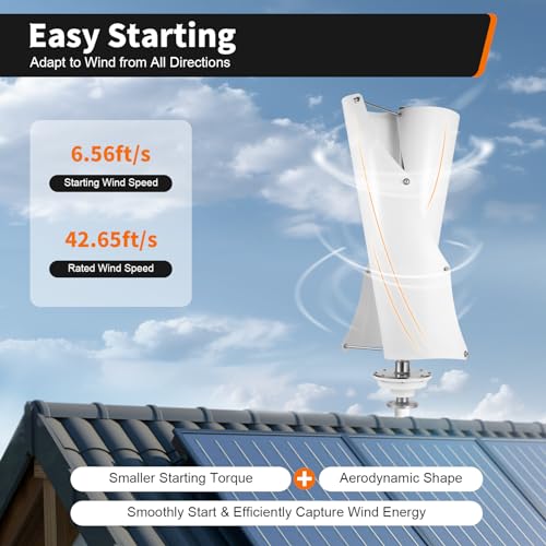 OUKANING 400W 12V Portable Vertical Helix Maglev Axis Wind Power Turbine Generator Kit with Charge Controller, 2 Blades, White