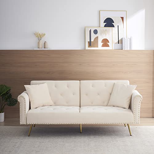 Eafurn Futon Couch Bed Sleeper Loveseat, Convertible Folding Sofa with Armrest, Adjustable Backrest, Modern 2 Seater Upholstered Love Seat Sofa & Couch for Small Space, Living Room