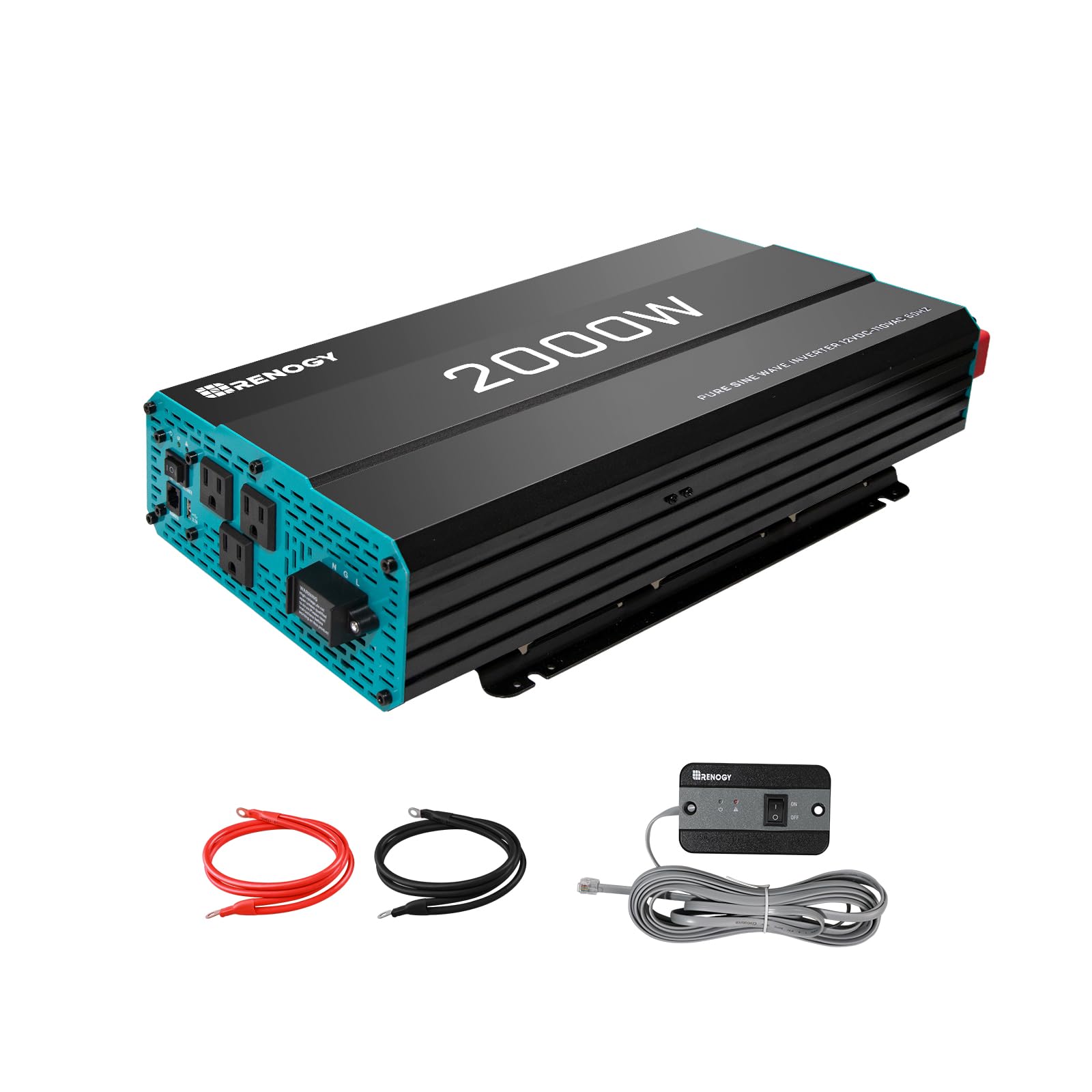 Renogy 200 Watt 12 Volt Monocrystalline Solar Panel Starter 20A Rover MPPT Charge Controller/Mounting & 2000W Pure Sine Wave Inverter 12V DC to 120V AC Converter for Home, RV, Truck, Off-Grid Solar
