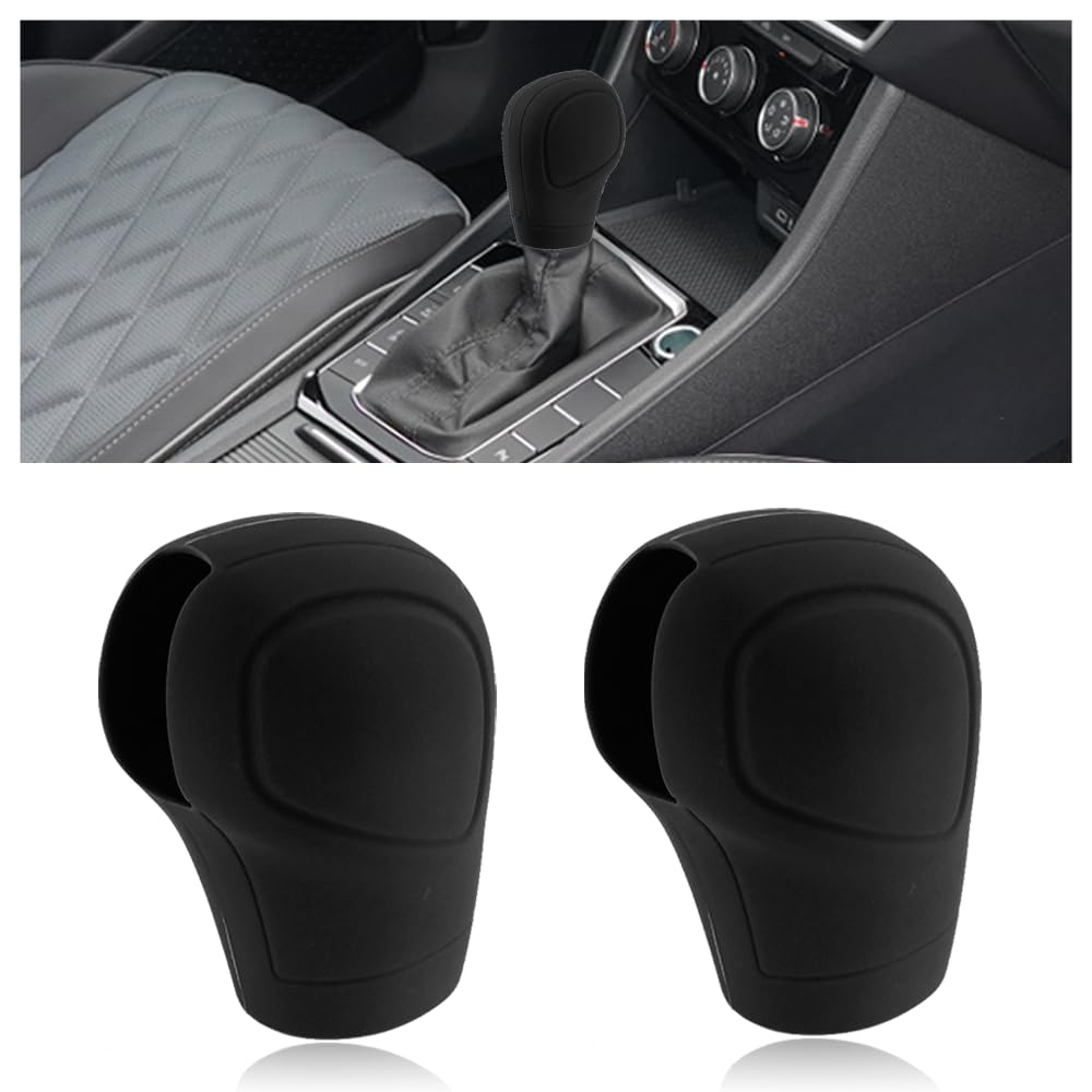 SSNNUU 2PcsSilicone Car Gear Shift Cover,Anti-Slip Automatic Gear Shift Knob Stick Protector for Man&Women Car Decor,Universal Interior Car Accessories for Car SUV Truck (Black), 2.20x1.84x3.15inch