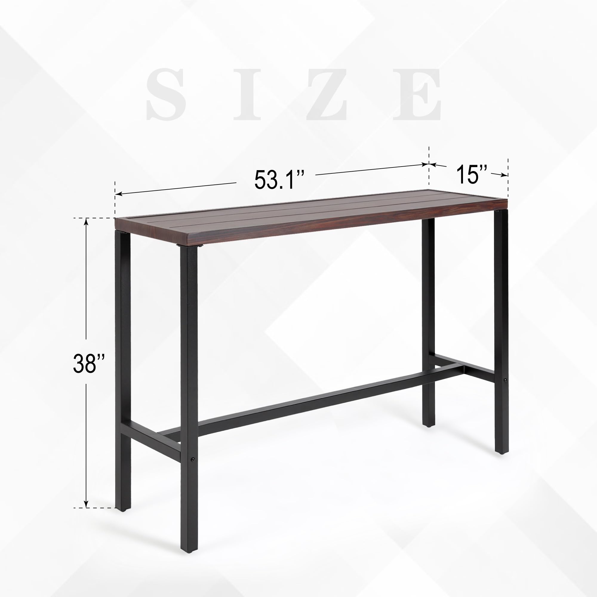 Anmutig Outdoor Bar Table 53.1 inch Counter Height Bar Metal Table with Waterproof Top for Hot Tub, Garden, Backyard, Indoor Brown