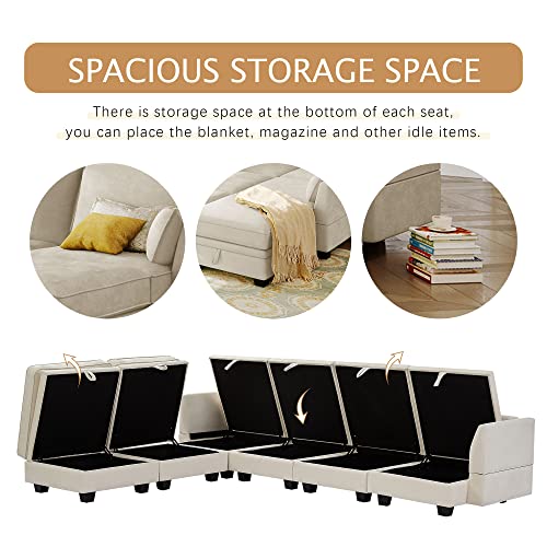 YUNLife&Home U-Shaped Oversized Modular Sectional Sofa,Convertible Sleeper Couch Bed with Reversible Chaise Lounge,Upholstered Tufted Cushion 6-Seat Sofá&Couches for Living Room Furniture Set