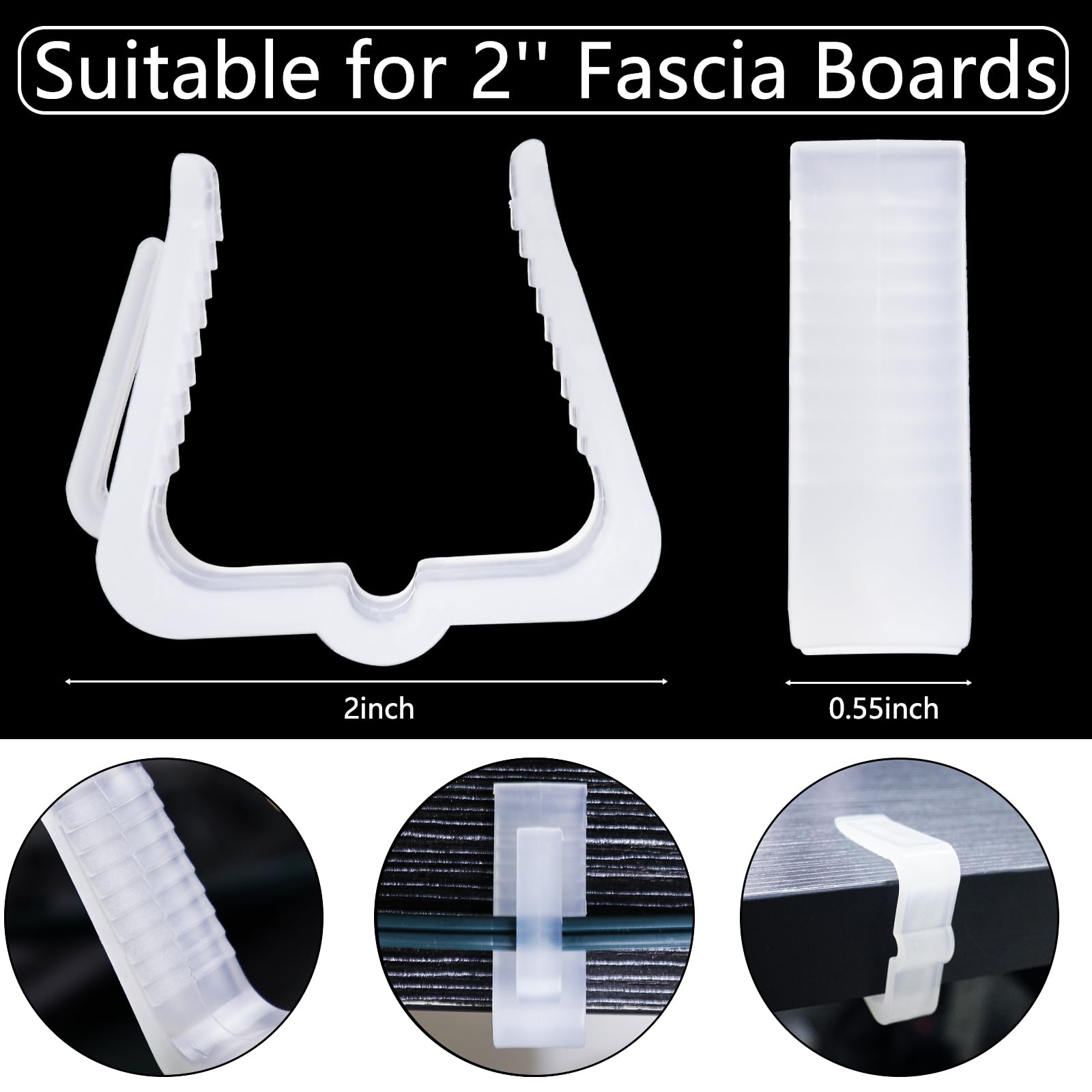 CXLHO 50 Pieces Christmas Holiday Light Hanger Hooks, 1.62" Fascia Boards Clips White, Plastic Holiday Light Clips for C7, C9, Mini String Lights Outdoor Roof Roofline Deck Eave Christmas Decoration