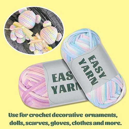 4x50g Rainbow Beginners Crochet Yarn for Crocheting Knitting Multicolor Cotton Crochet Yarn for Beginners with Easy-to-See Stitches Chunky Thick Yarn for Beginners Crochet Kit