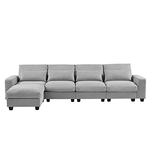 Merax 129" Large Modular Sectional Sofa 5 Pieces Modern L Shaped Couch with Deep Wide Chaise for Living Room Love Seats, Light Gray