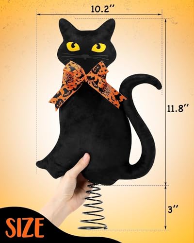Black Cats Christmas Tree Topper with Stand and Changeable Bows Halloween Xmas Tree Ornament Winter Holidays Home Decorations Cat Lovers Gift Ideas