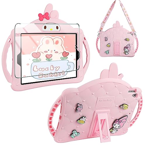 JAKPAK for iPad 5th Generation Case Kids iPad 6th Gen iPad Air 2/Pro Case with Screen Protector Lanyard for Girls,Soft Silicone iPad Cover with Handle Kickstand for iPad 9.7 inch