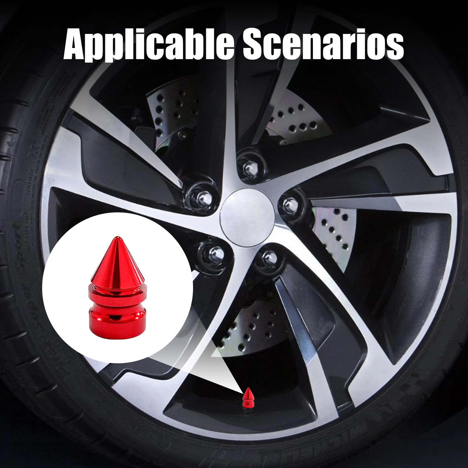 Ziciner 4 PCS Car Tire Valve Caps, Spiked Aluminum Alloy Tire Trim Accessories, Dustproof Tire Wheel Stem Covers, Universal Air Stem Cap for Auto, Trucks, SUVs, Bicycles and Motorcycles (Red)