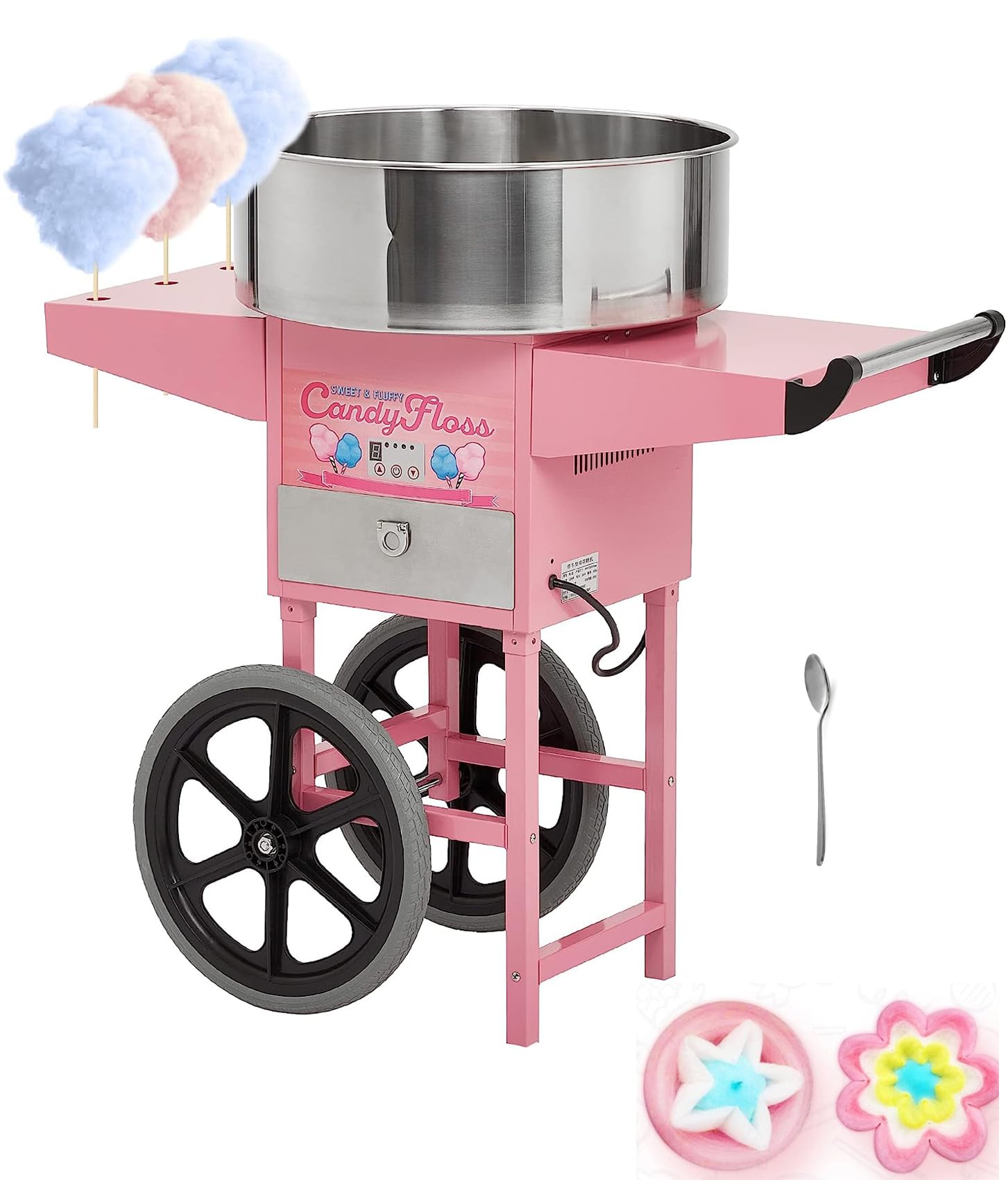 Garvee Extra Large Cotton Candy Cart -Commercial Cotton Candy Machine,Electric Cotton Candy Floss Maker with Drawer,20 inch Stainless Steel Bowl Perfect for Commercial Use Home Party Carnival,21x21x18