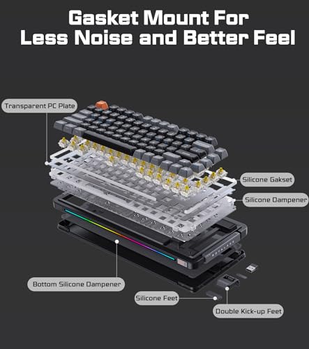 ROYALAXE L75 Wireless Mechanical Keyboard, Hot-swappable Wired/Bluetooth 5.0/2.4G Wireless Keyboard with RGB Backlit for Windows & Mac, PBT Keycaps, Gateron Yellow Switch Pro, Charcoal Gray