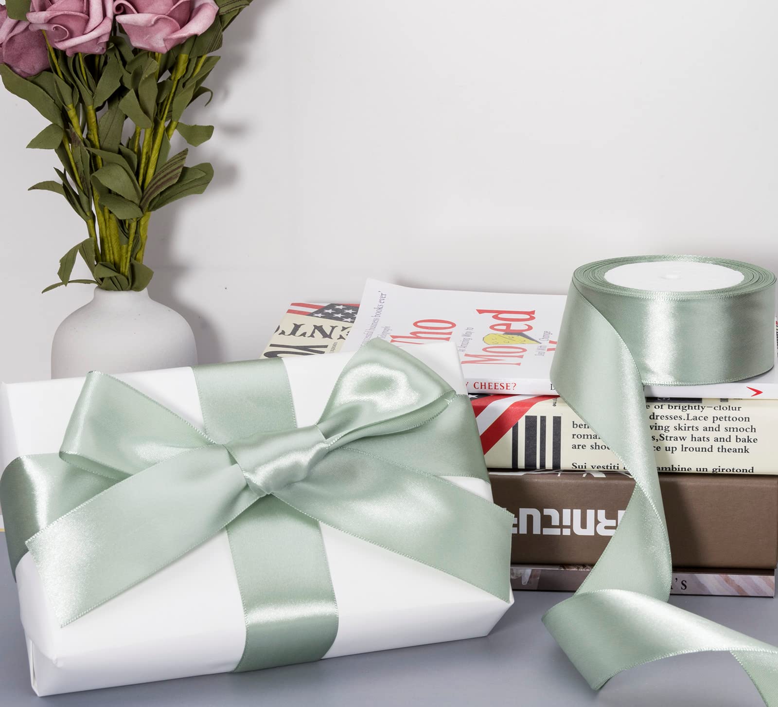 ATRBB 25 Yards 1-1/2 inch Wide Satin Ribbon Perfect for Wedding,Handmade Bows and Gift Wrapping(Sage Green)