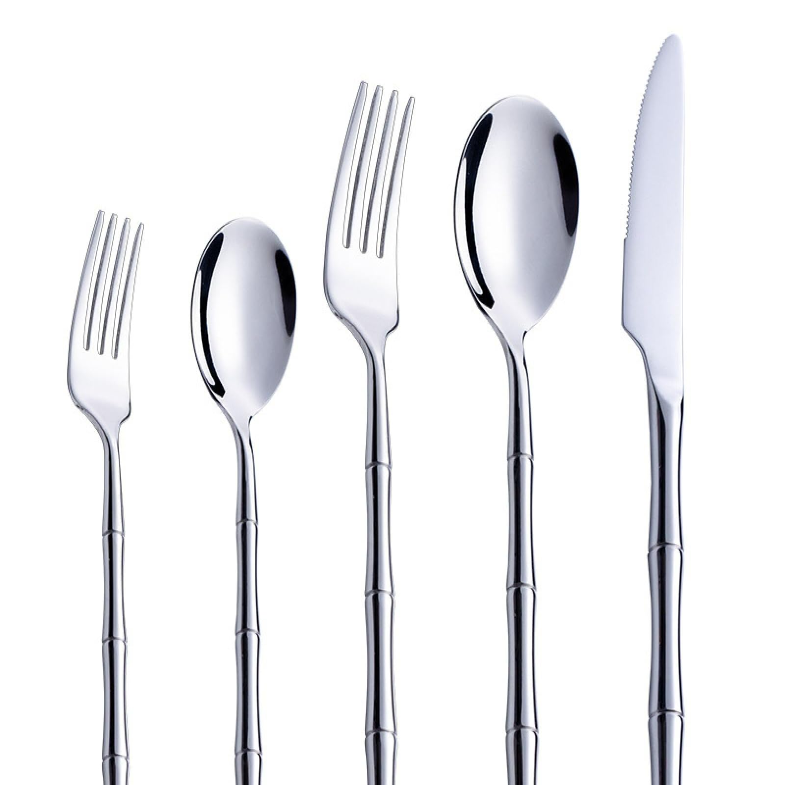 Bamboo Stub Handle Stainless Steel Cutlery Set Western Dinner Knife Fork Spoon Steak Knife Fork Spoon