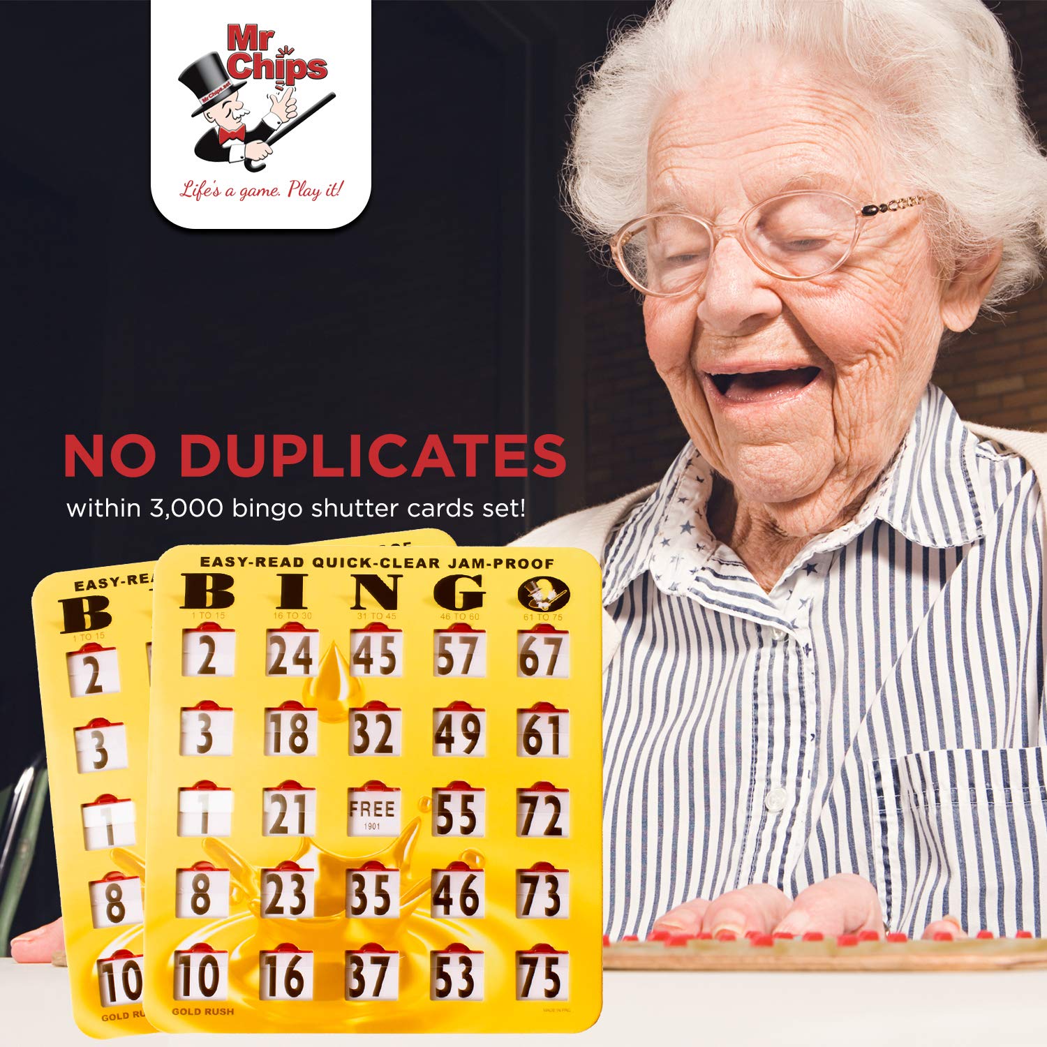 MR CHIPS Bingo Cage and Balls Set with 25 Shutter Slide Cards