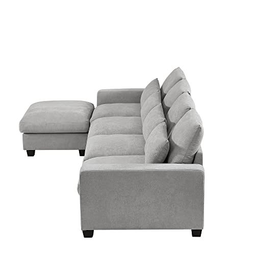Merax 129" Large Modular Sectional Sofa 5 Pieces Modern L Shaped Couch with Deep Wide Chaise for Living Room Love Seats, Light Gray