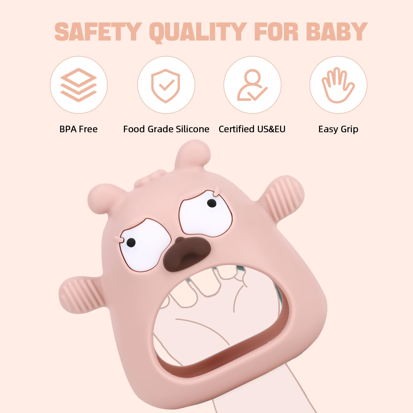 Teething Toys for Babies 0-6-12 Months, Baby Teether Never Drop Baby Teether for Teething Relief, Silicone Baby Hand Mittens with Sucking Need Pacifier, Baby Chew Toys for Breast Feeding (Pink)