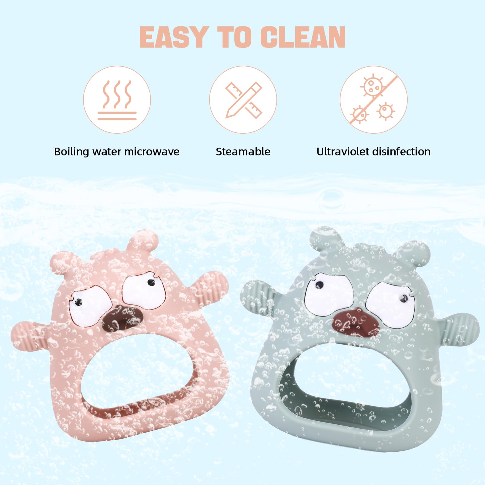 Teething Toys for Babies 0-6-12 Months, Baby Teether Never Drop Baby Teether for Teething Relief, Silicone Baby Hand Mittens with Sucking Need Pacifier, Baby Chew Toys for Breast Feeding (Pink)