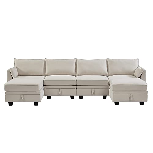 YUNLife&Home U-Shaped Oversized Modular Sectional Sofa,Convertible Sleeper Couch Bed with Reversible Chaise Lounge,Upholstered Tufted Cushion 6-Seat Sofá&Couches for Living Room Furniture Set
