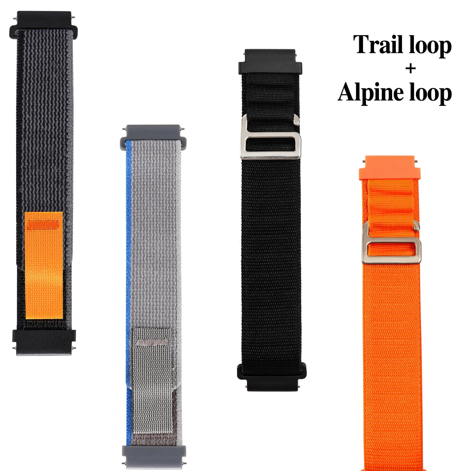KQZunguo 4 Pack Alpine Loop Woven Nylon Band Compatible with Samsung Galaxy Watch 6&5&4 44mm 40mm/Watch 5 Pro 45mm/Watch 6 Classic 43mm 47mm, 20mm Nylon Adjustable Replacemen Sport Strap for Men Women
