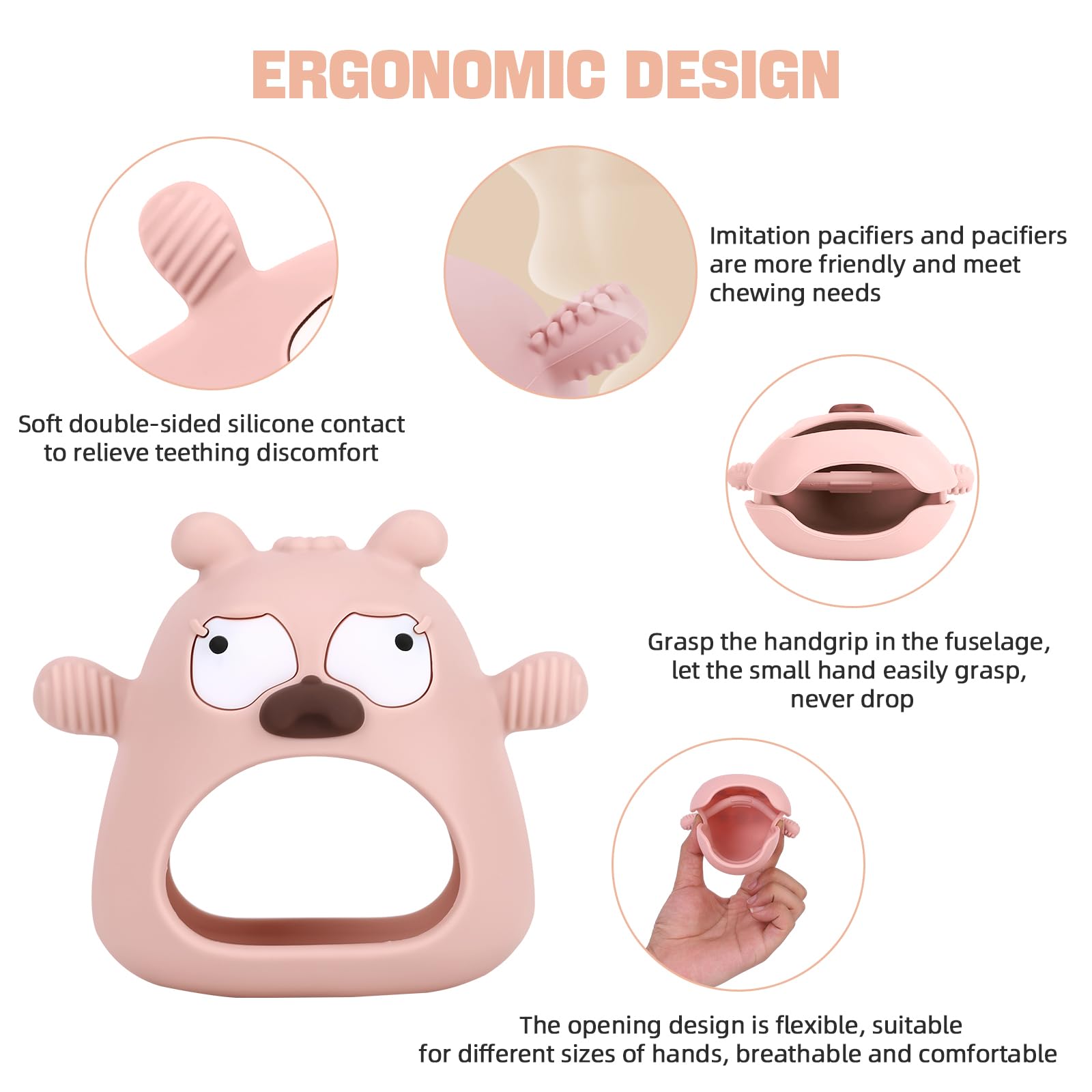 Teething Toys for Babies 0-6-12 Months, Baby Teether Never Drop Baby Teether for Teething Relief, Silicone Baby Hand Mittens with Sucking Need Pacifier, Baby Chew Toys for Breast Feeding (Pink)