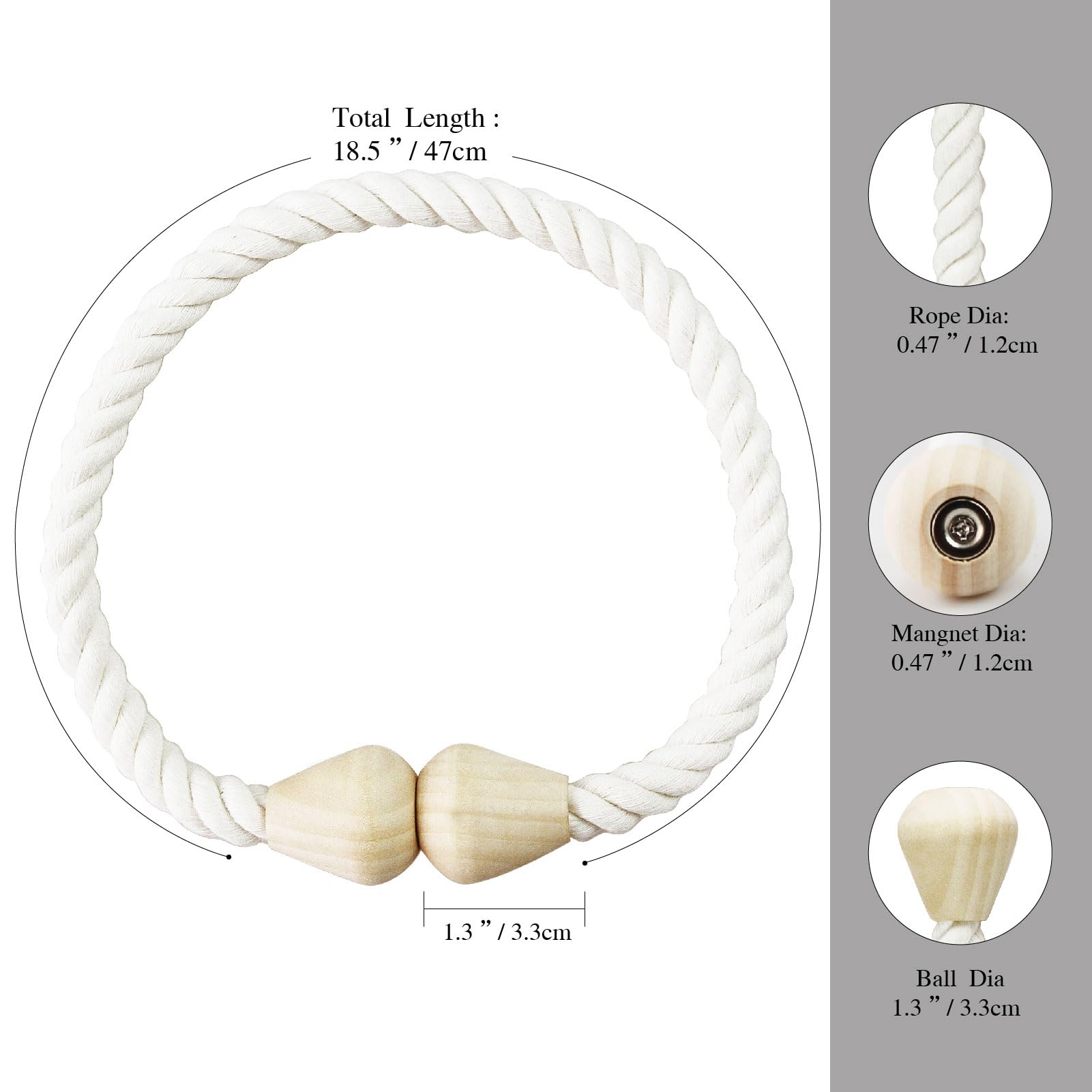 Hangtty Magnetic Curtain Tiebacks 2 Pack Cotton Boho Curtain Tie Back Decorative Rope Holdbacks for Curtains Draperies Outdoor Window Treatment Holdbacks, Cream