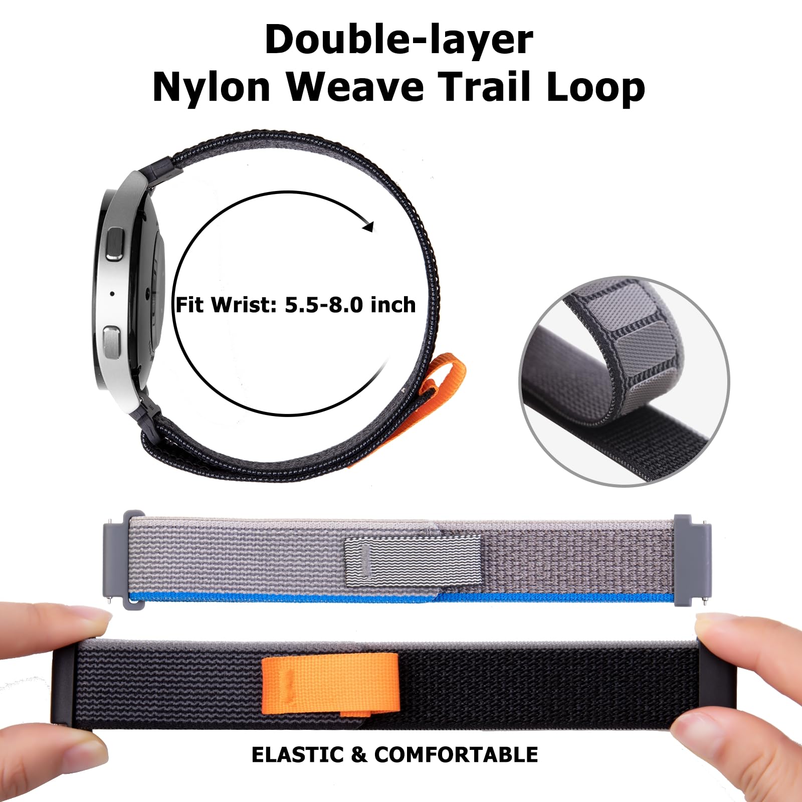 KQZunguo 4 Pack Alpine Loop Woven Nylon Band Compatible with Samsung Galaxy Watch 6&5&4 44mm 40mm/Watch 5 Pro 45mm/Watch 6 Classic 43mm 47mm, 20mm Nylon Adjustable Replacemen Sport Strap for Men Women