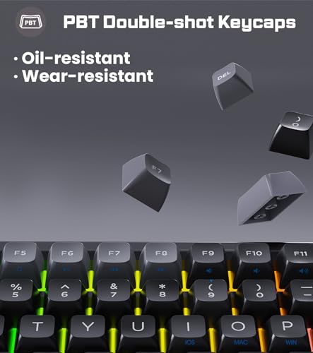 ROYALAXE L75 Wireless Mechanical Keyboard, Hot-swappable Wired/Bluetooth 5.0/2.4G Wireless Keyboard with RGB Backlit for Windows & Mac, PBT Keycaps, Gateron Yellow Switch Pro, Charcoal Gray
