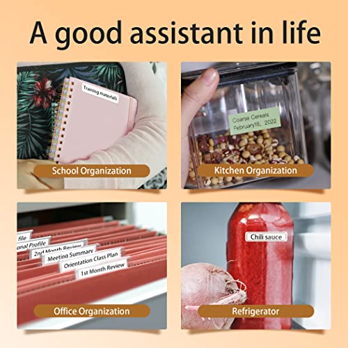 Makeid Label Maker Machine with 2 Tapes (1 White+ 1 Transparent) 3/5 inch or 16mm USB Rechargeable Thermal Label Printer for Android iOS Cute Fonts Emoji Stickers Fast and Easy, Beige