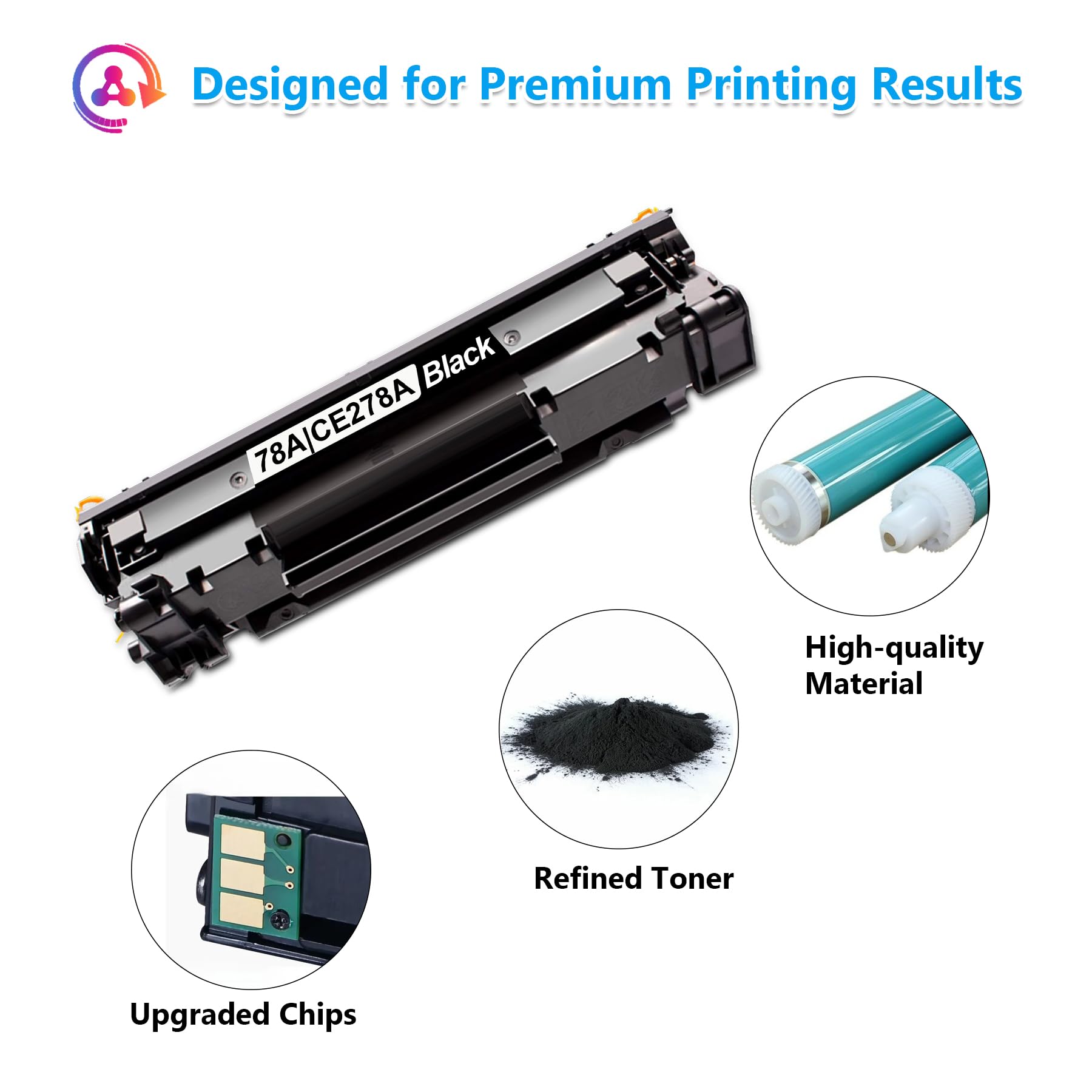 78A Black Toner Cartridge 4 Pack (with Chip) | Replacement for HP 78A Toner Cartridge Compatible with Laser Pro P1606dn, P1606, P1566, P1560; M1536dnf, M1537dnf, M1538dnf, M1530 MFP Printer | CE278A