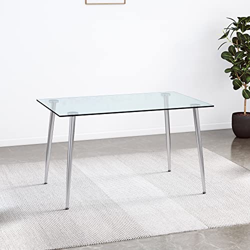 AZmac Glass Dining Table Set for 4,51" Dinner Table Set,5 PCS Dining Room Table Set with Soft Dining Chairs, Kitchen Table with Rectangle Tempered Glass and Silver Metal Legs
