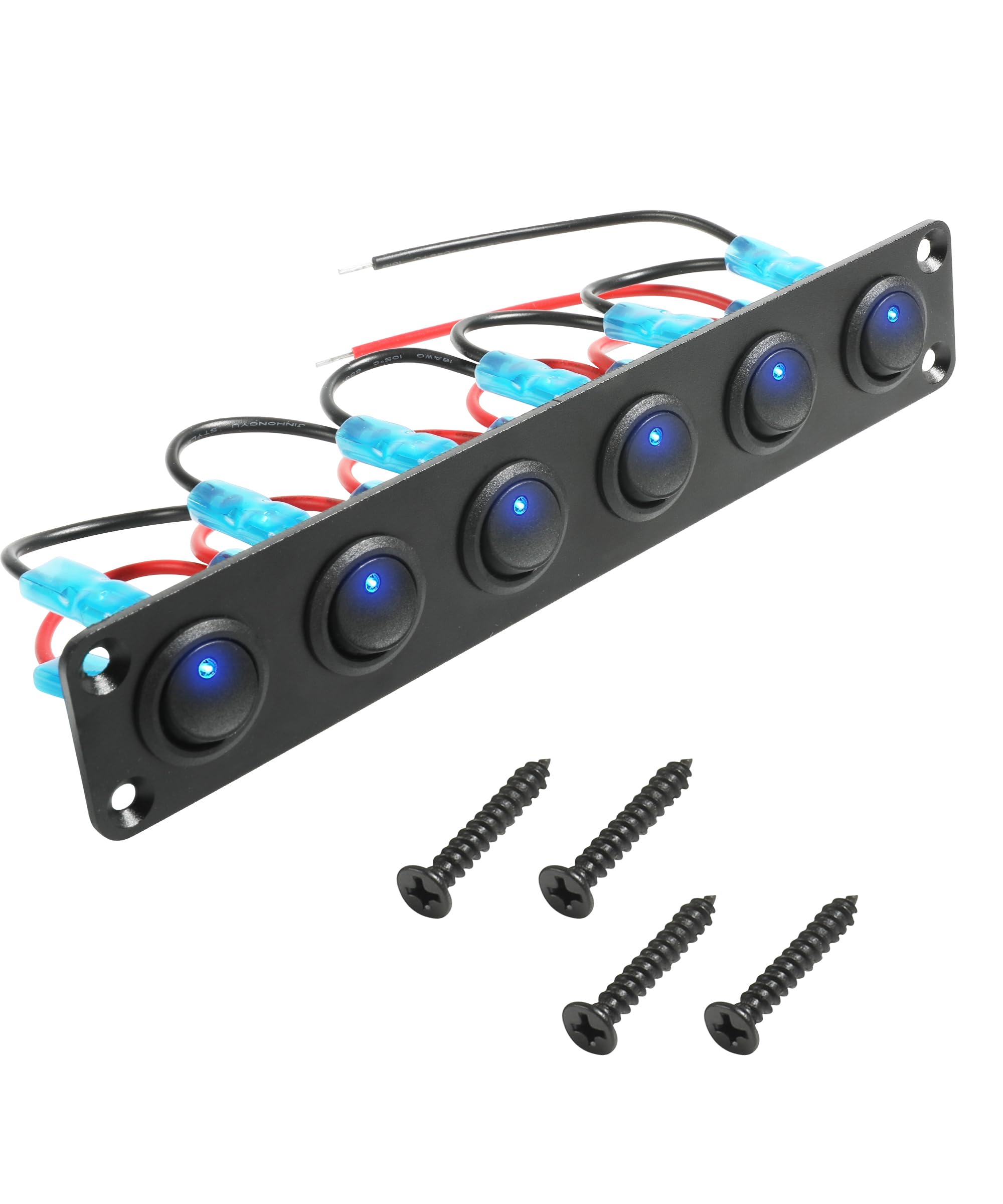 Zlirfy 6 Gang Rocker Switch Panel,12V Rocker Toggle Switch Panel,Car Modification Ignition Toggle,3 Pin 12 VDC 20A SPST On-Off Switch,Vehicle Toggle Switch Button Board