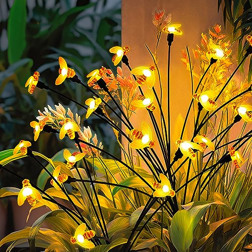 PATIOPIA Solar Garden Lights, Bee Shape Garden Lights Solar Outdoor, Solar Lights for Outside Sway by Wind,Solar Lights Outdoor Waterproof for Yard Patio Pathway Decoration(2 Pack)