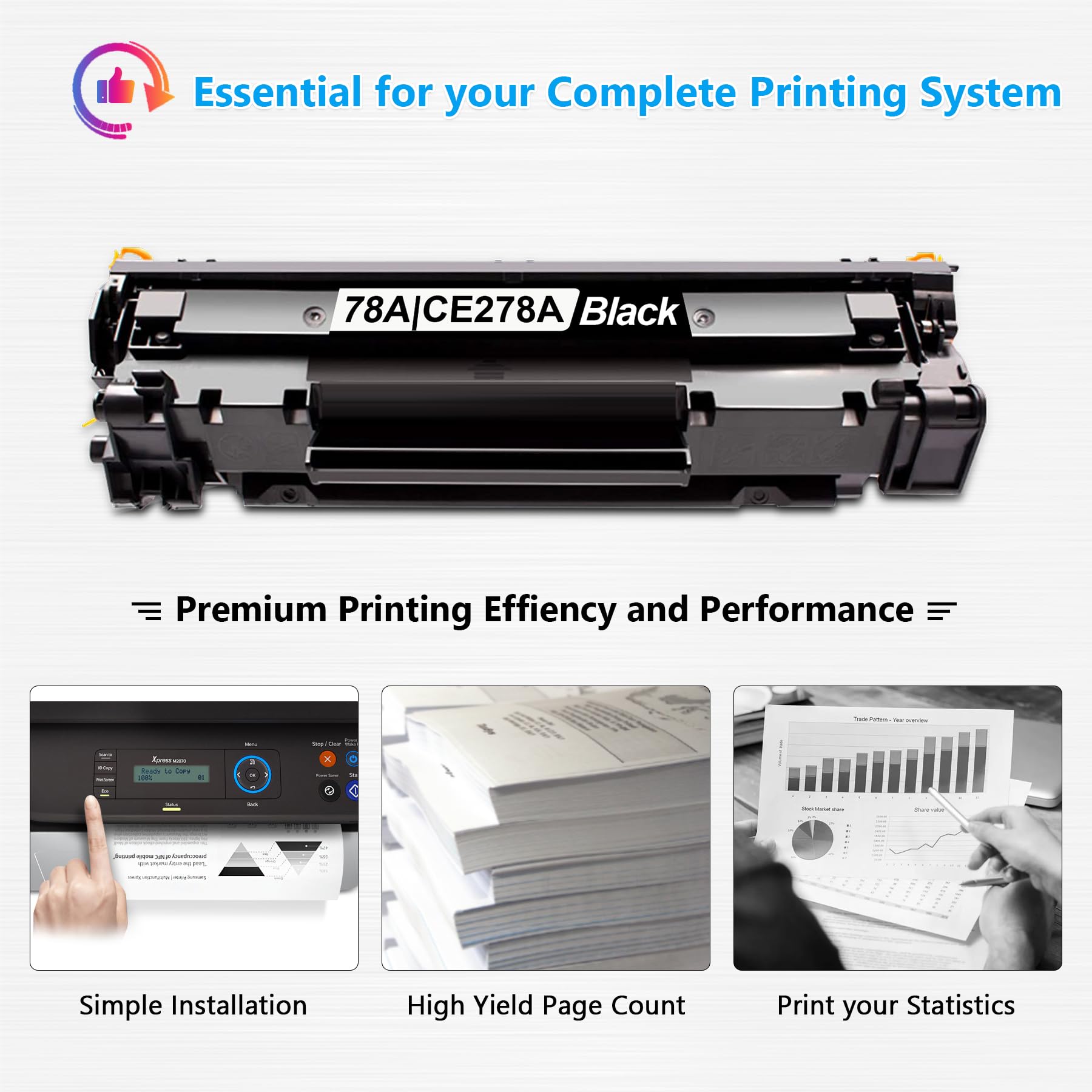 78A Black Toner Cartridge 4 Pack (with Chip) | Replacement for HP 78A Toner Cartridge Compatible with Laser Pro P1606dn, P1606, P1566, P1560; M1536dnf, M1537dnf, M1538dnf, M1530 MFP Printer | CE278A