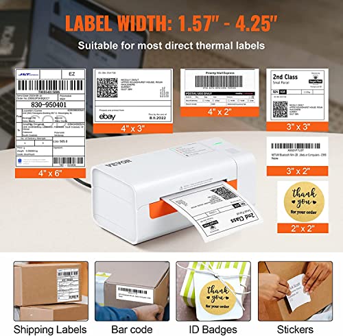 VEVOR Thermal Label Printer, Shipping Label Printer for 4"x6" Labels, USB Connection & Auto Label Recognition, Support Windows/MacOS/Linux/Chromebook, Compatible w/Amazon, Ebay, Etsy, UPS,etc