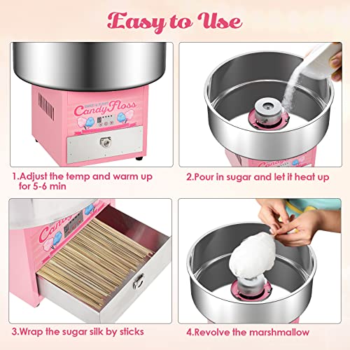 Commercial Cotton Candy Machine, Tabletop Electric Cotton Candy Maker for Birthday, School Function, or Social Events-Pink