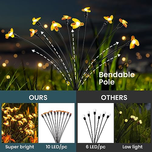 PATIOPIA Solar Garden Lights, Bee Shape Garden Lights Solar Outdoor, Solar Lights for Outside Sway by Wind,Solar Lights Outdoor Waterproof for Yard Patio Pathway Decoration(2 Pack)
