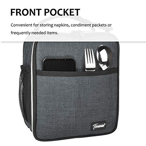 Small Insulated Lunch Bag for Men Women, Mini Portable Reusable Thermal Lunch Box Cooler Tote for Adults & Kids, Charcoal