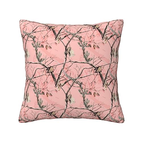 WURTON Pink Leaves Camo Print Throw Pillow Covers, Soft Square Cushion Case,for Sofa, Couch,Bed Chair-18 X 18 Inch